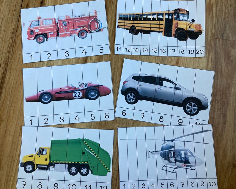 Cars & Trucks Number Order Puzzles - Firetruck Plane Counting Toddler ...