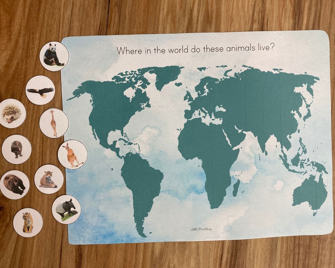 Animal Homes Continents World Map Busy Book Preschool | Etsy