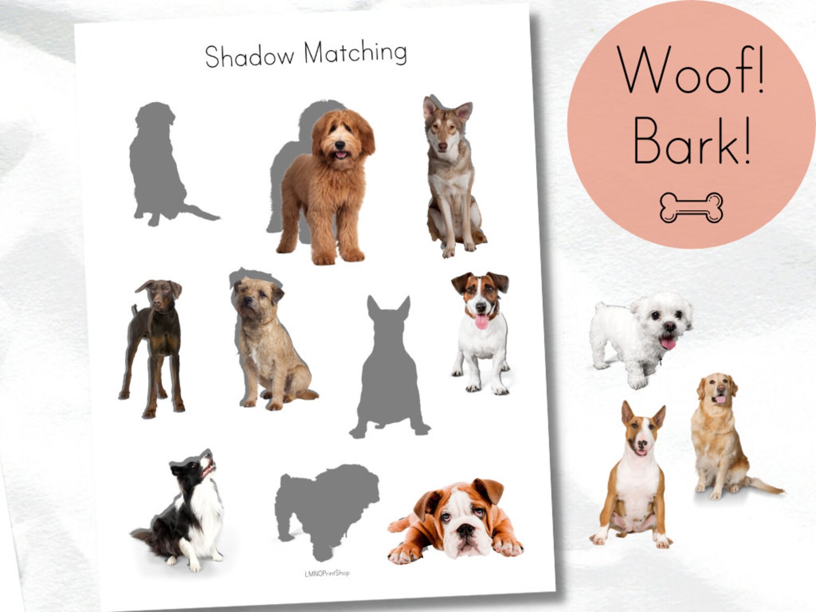 Dog Animal Shadow Matching - Busy Book Binder Bag Activity Page ...