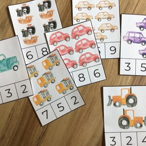 Cars & Trucks Counting Number Clip Cards - 1-10 Preschool Printable ...