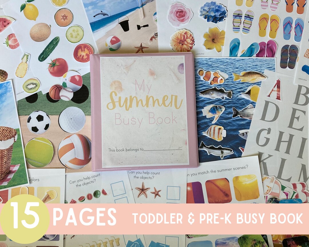 Summer Busy Book - Preschool Learning Binder - Beach Fish Ice Cream ...