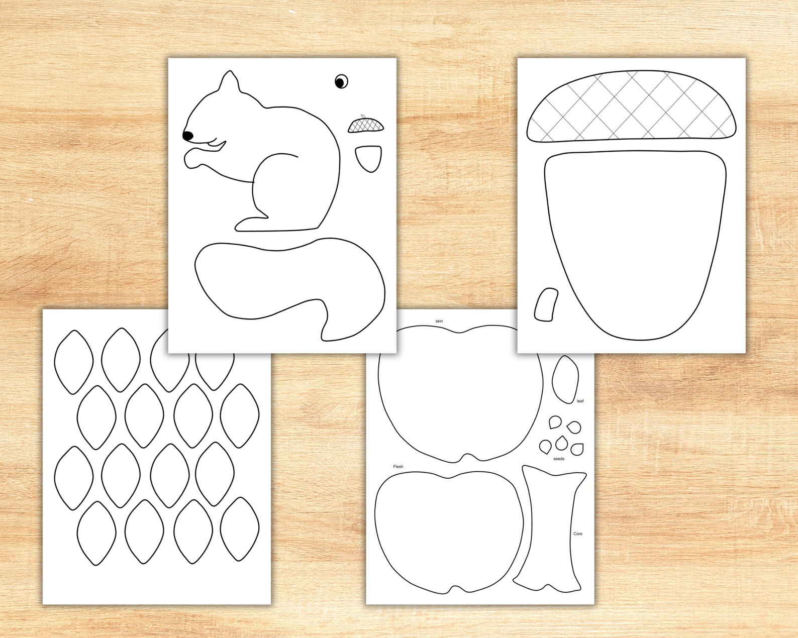 Fall Crafts - Autumn One Page Activity - Build a Squirrel Acorn Apple ...