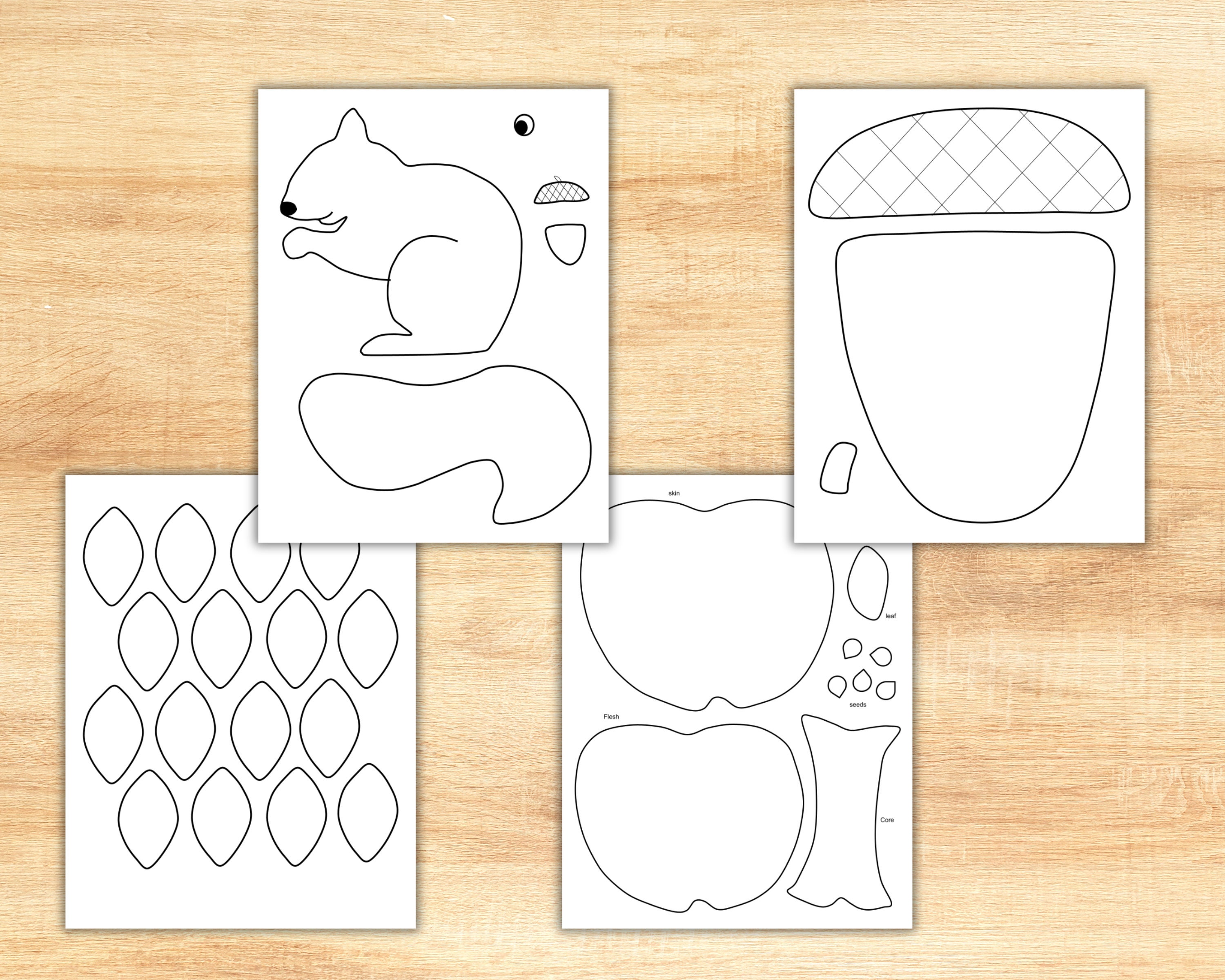 Fall Crafts - Autumn One Page Activity - Build a Squirrel Acorn Apple ...