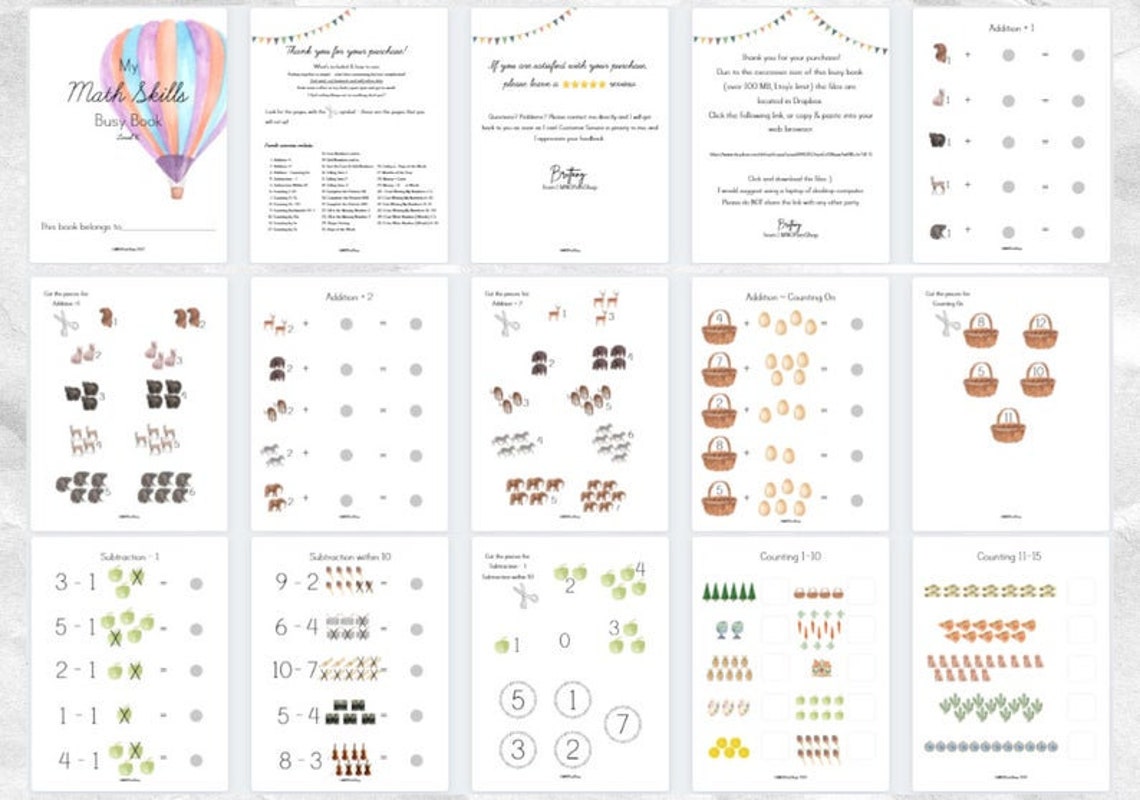 Kindergarten Printable Math Learning Binder Addition - Etsy