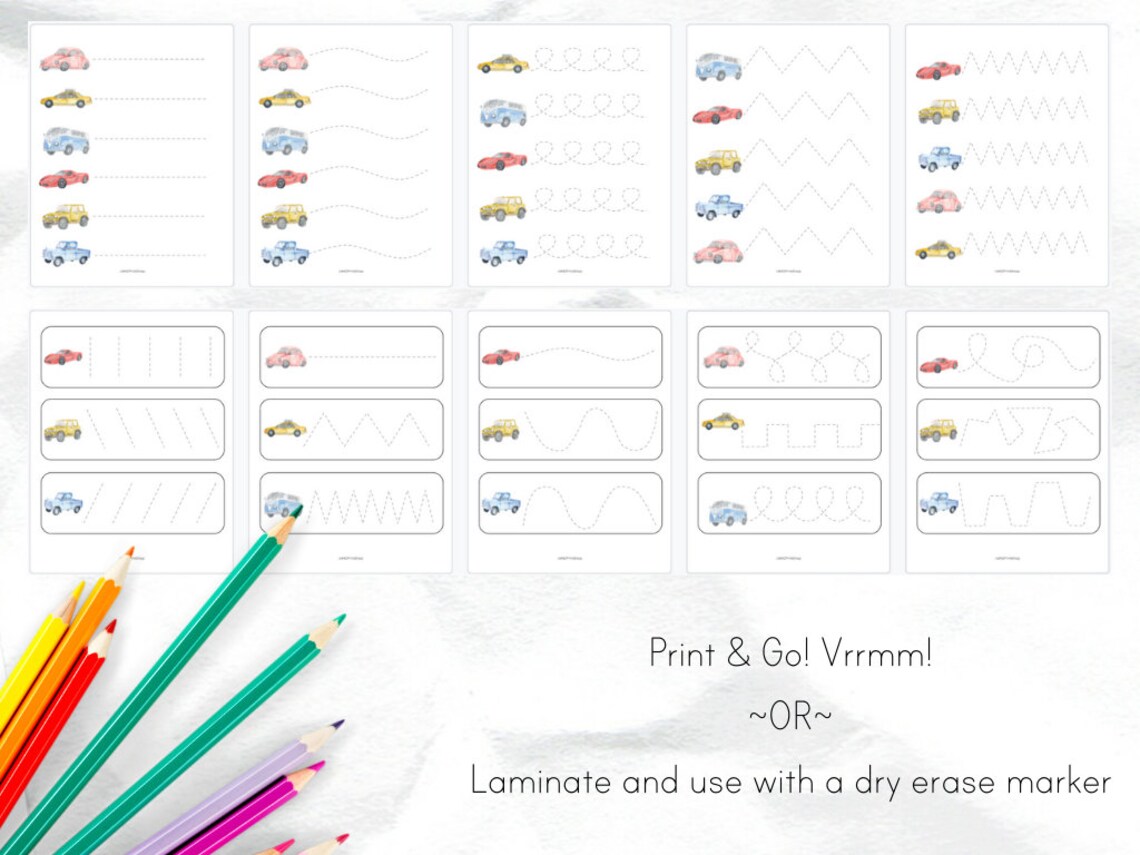 Cars Trucks Line Tracing Cards & Worksheets Pre-writing | Etsy