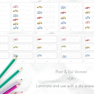 Cars Trucks Line Tracing Cards & Worksheets - Pre-writing Handwriting ...