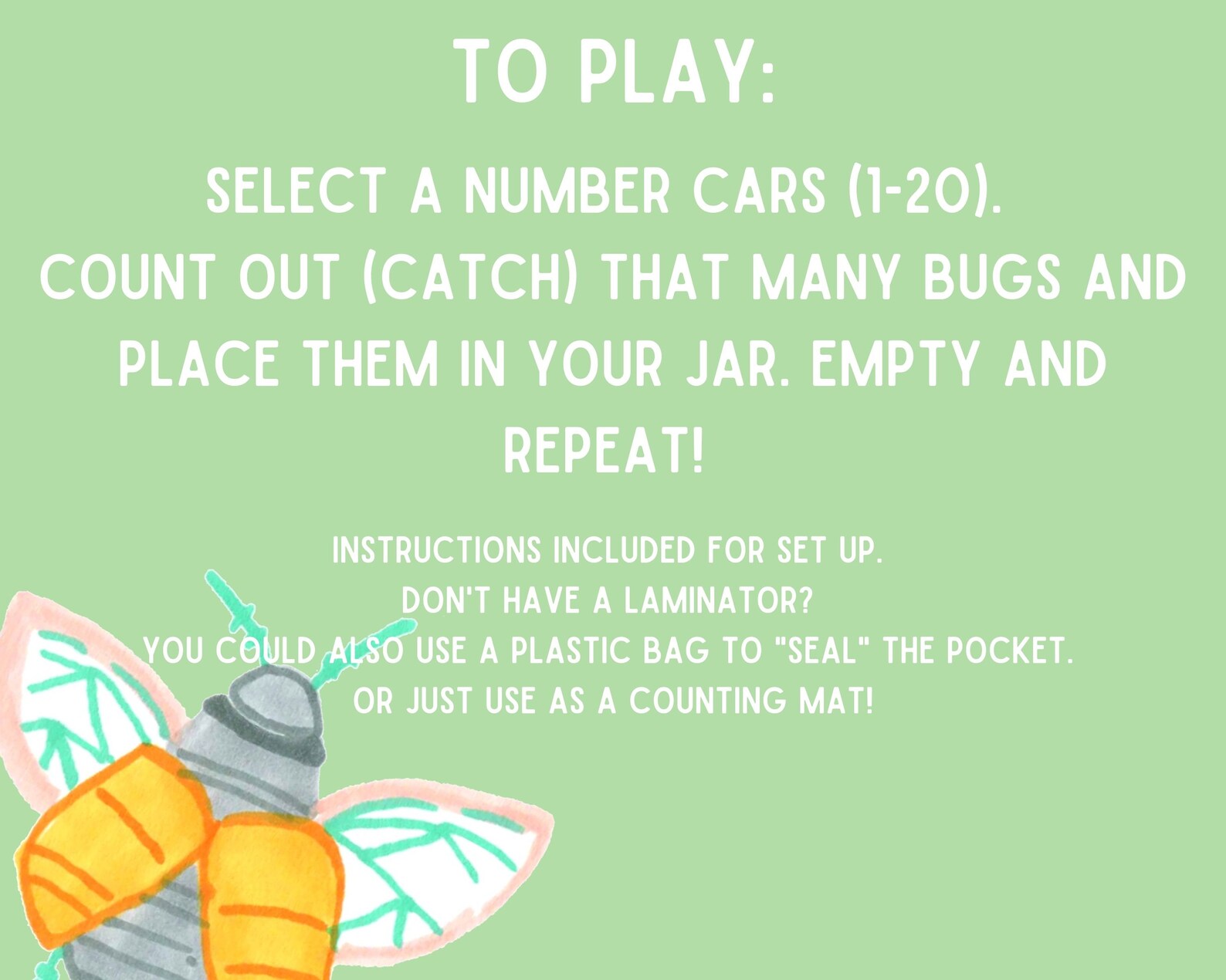 Bugs Number Counting Mat Game 1-20 Busy Bag Activity - Etsy