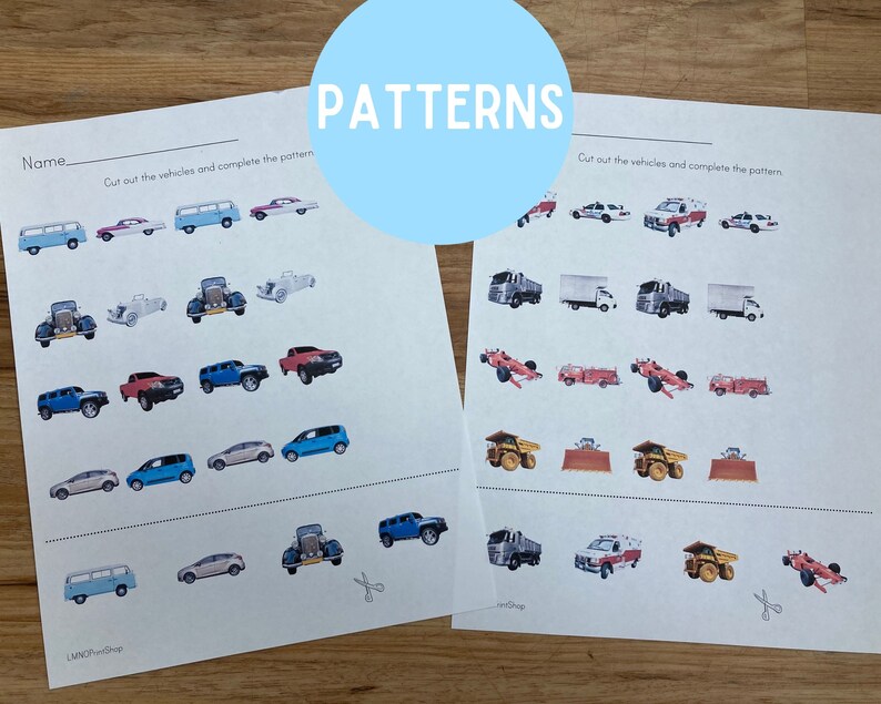 Cars Cut and Paste Worksheets Printable Transportation - Etsy
