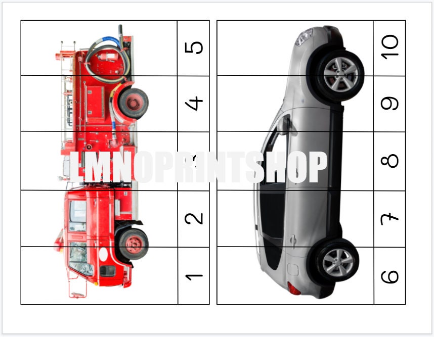 Cars & Trucks Number Order Puzzles - Firetruck Plane Counting Toddler ...