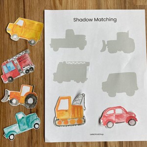 Cars & Trucks Shadow Matching - Printable Busy Book Binder Page ...