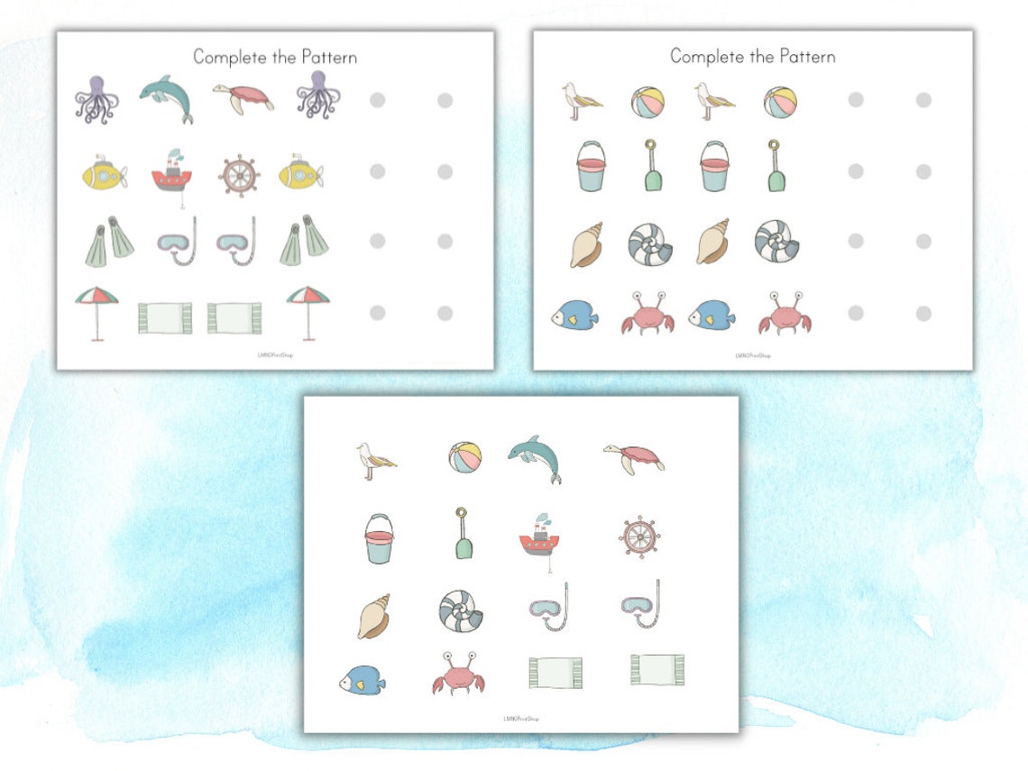 Beach Ocean Busy Book Page - SUMMER Complete the Pattern Activity ...