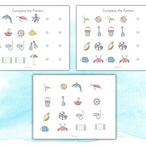 Beach Ocean Busy Book Page - SUMMER Complete the Pattern Activity ...