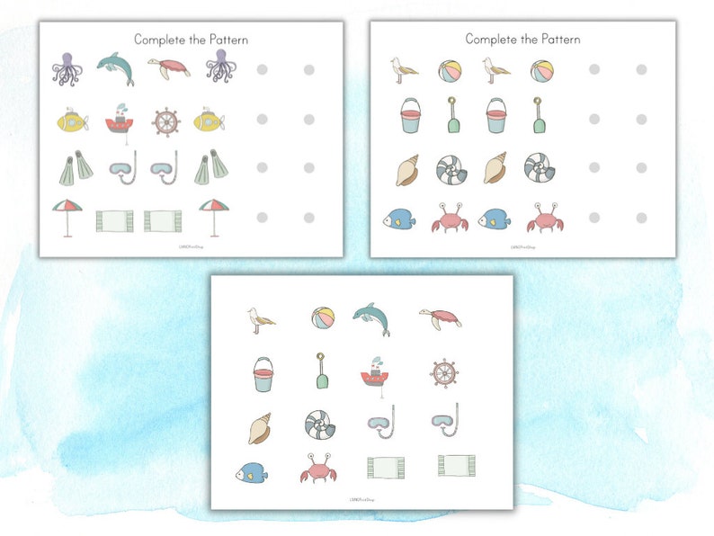 Beach Ocean Busy Book Page SUMMER Complete the Pattern - Etsy
