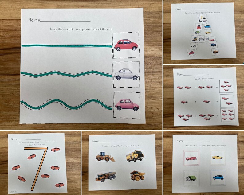Cars Cut and Paste Worksheets Printable Transportation Trucks Preschool ...