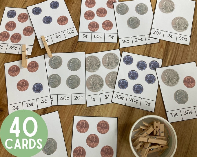 Money Coin Counting Clip Cards - Kindergarten 1st 2nd Grade Math ...