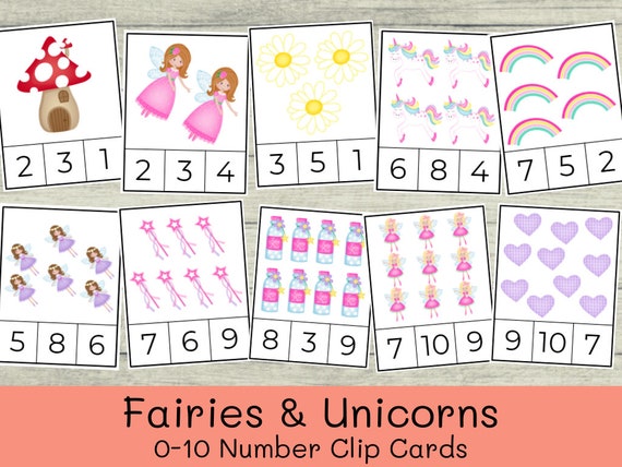 Number Clip Cards Fairies Rainbows & Unicorns Princess | Etsy