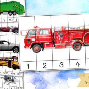 Cars & Trucks Number Order Puzzles - Firetruck Plane Counting Toddler ...