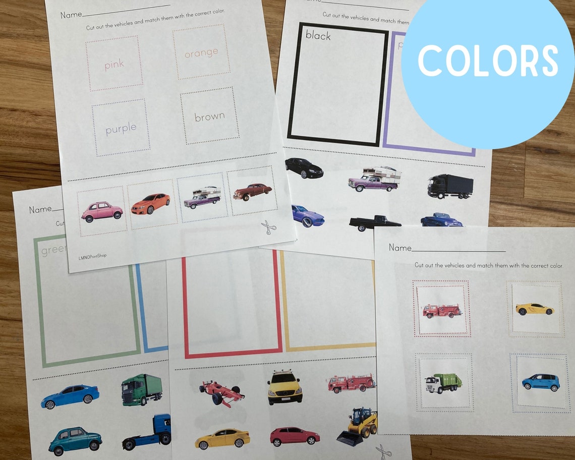 Cars Cut and Paste Worksheets Printable Transportation - Etsy