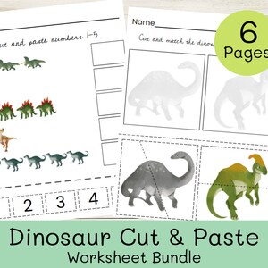 Dinosaur Cut & Paste Worksheet Bundle - Shapes, Numbers, Counting ...