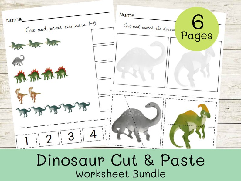 Dinosaur Cut & Paste Worksheet Bundle - Shapes, Numbers, Counting ...