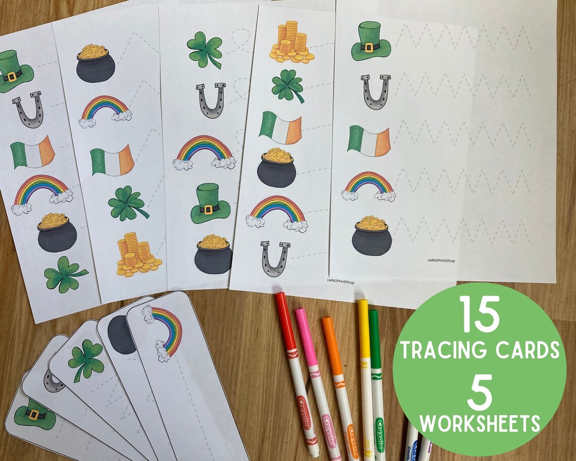 St. Patricks Day Line Tracing Handwriting Worksheets & Cards - Etsy