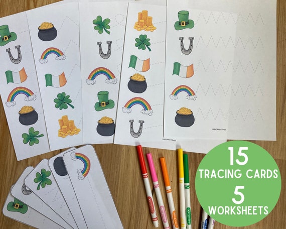 St. Patricks Day Line Tracing Handwriting Worksheets & Cards | Etsy