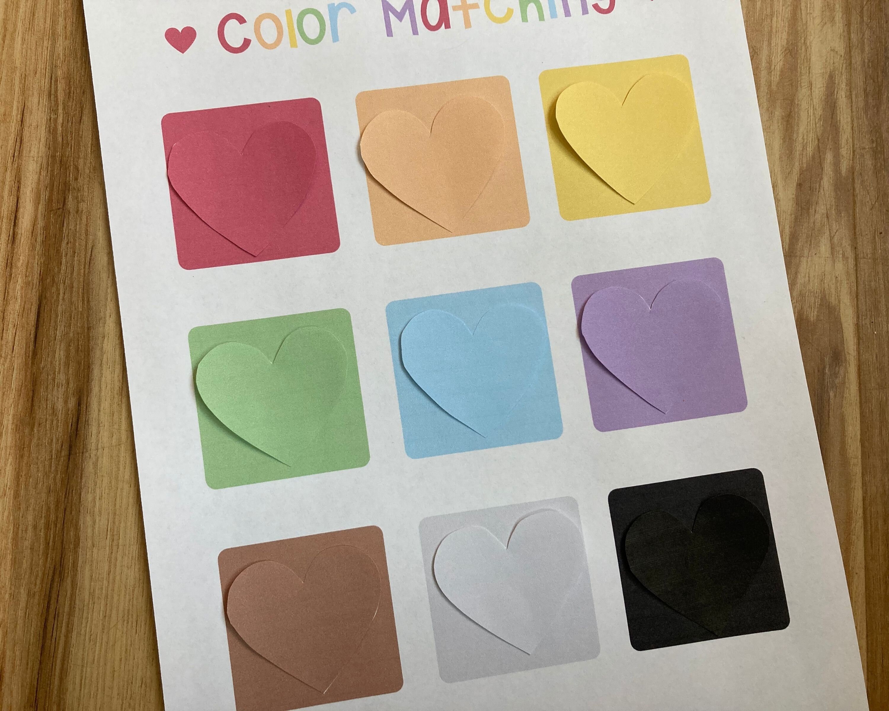Hearts Valentines Color Matching Busy Book Page Preschool Printable ...