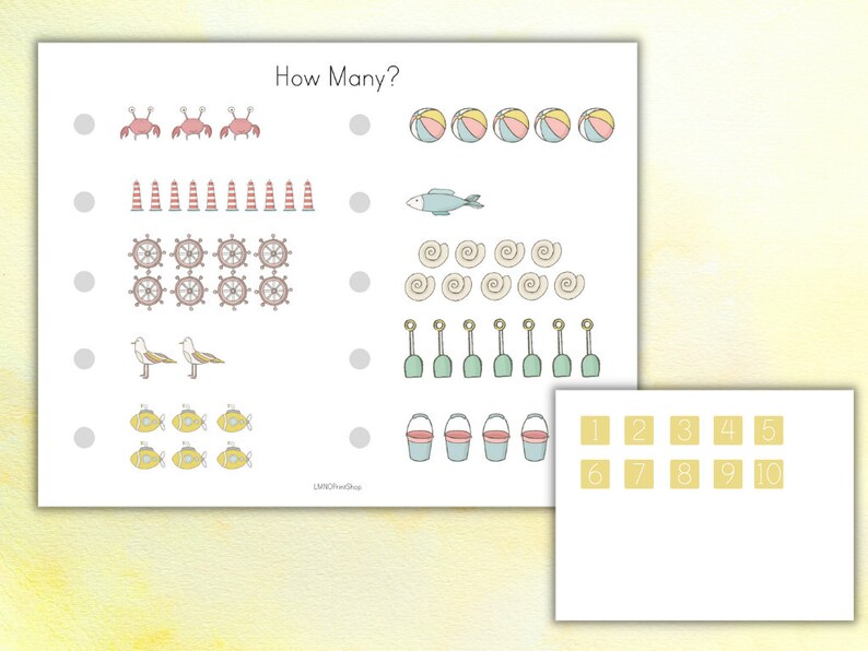 Beach Busy Book Page Counting 1-10 Math Learning Binder Activity ...