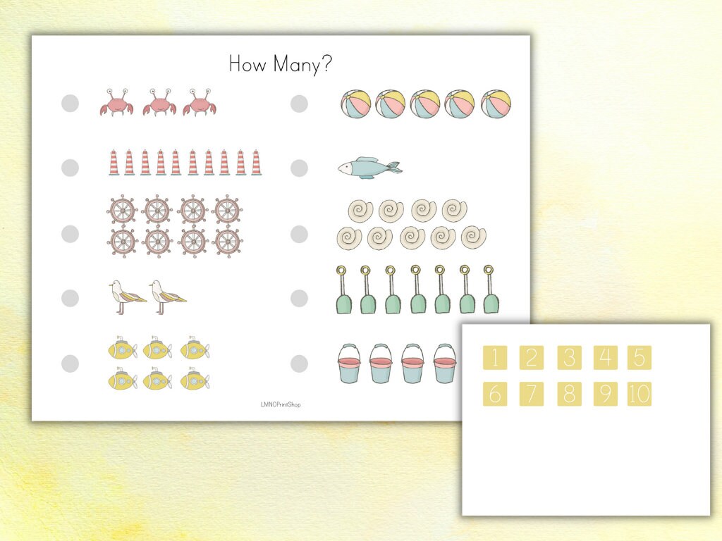 Beach Busy Book Page - Counting 1-10 Math Learning Binder Activity ...