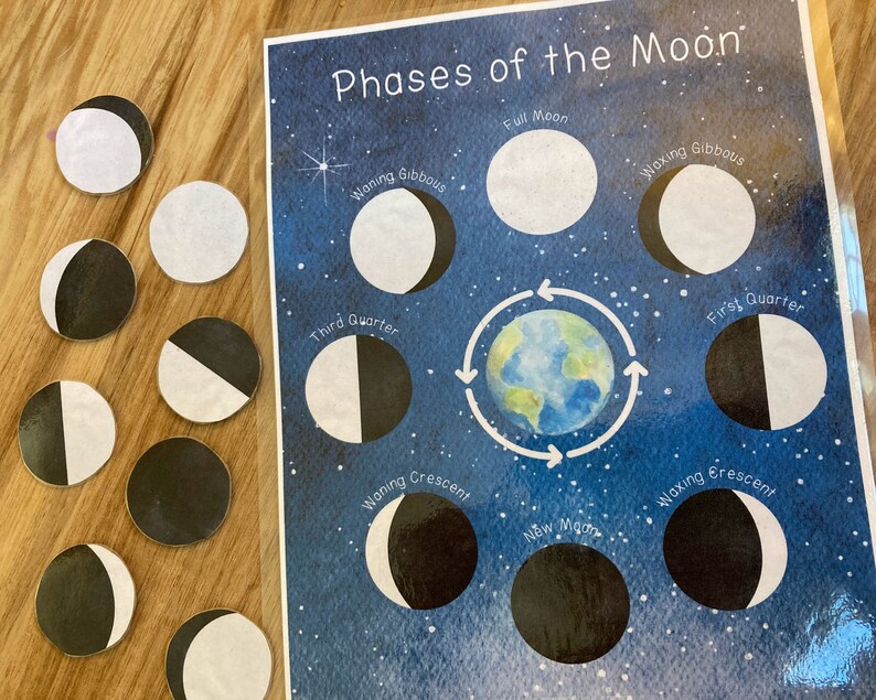 Phases of the Moon Learning Printable Busy Book Activity Page Prek ...