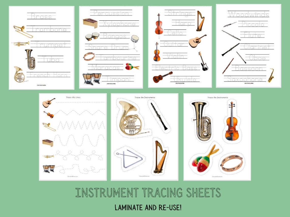 Music Instruments Preschool Printable Line Tracing Writing Practice Pre ...