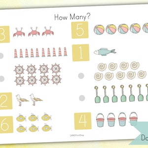 Beach Busy Book Page - Counting 1-10 Math Learning Binder Activity ...