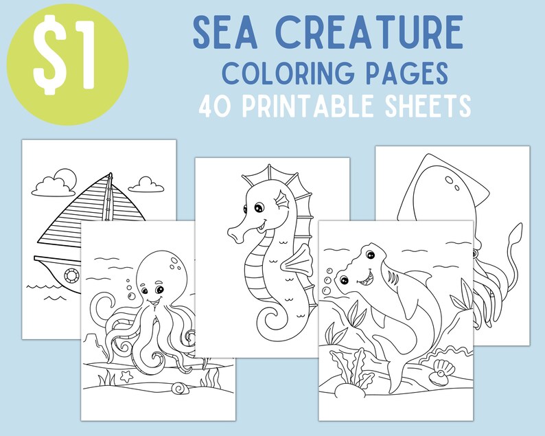Summer Coloring Pages Color Worksheets Ocean Sea Animals - Etsy