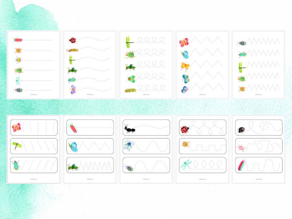 Bugs Pre-writing Line Tracing - Insects Butterflies - Toddler Preschool ...