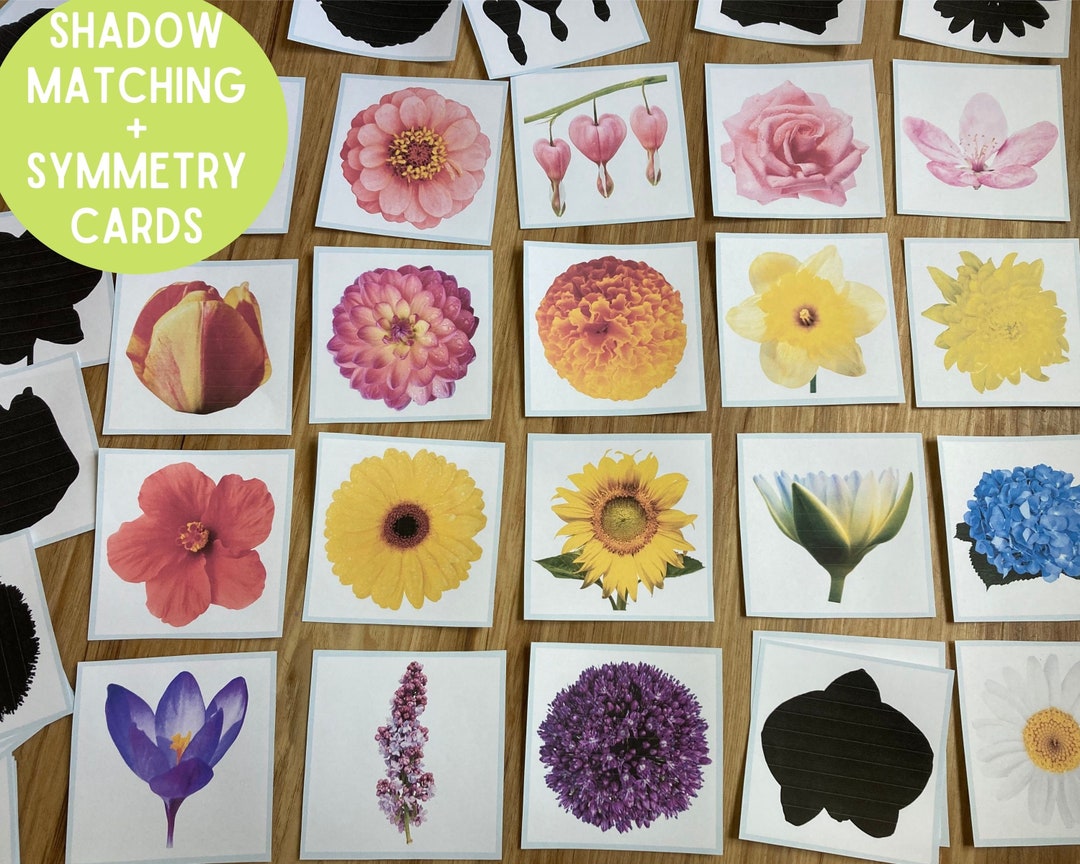 Flower Shadow Matching AND Symmetry Cards Set - Montessori Activity ...