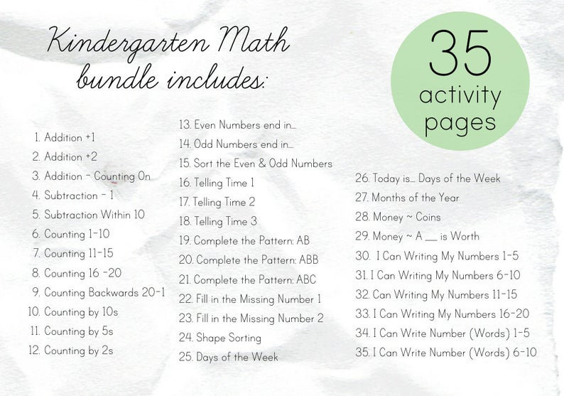 Kindergarten Printable Math Learning Binder Addition | Etsy