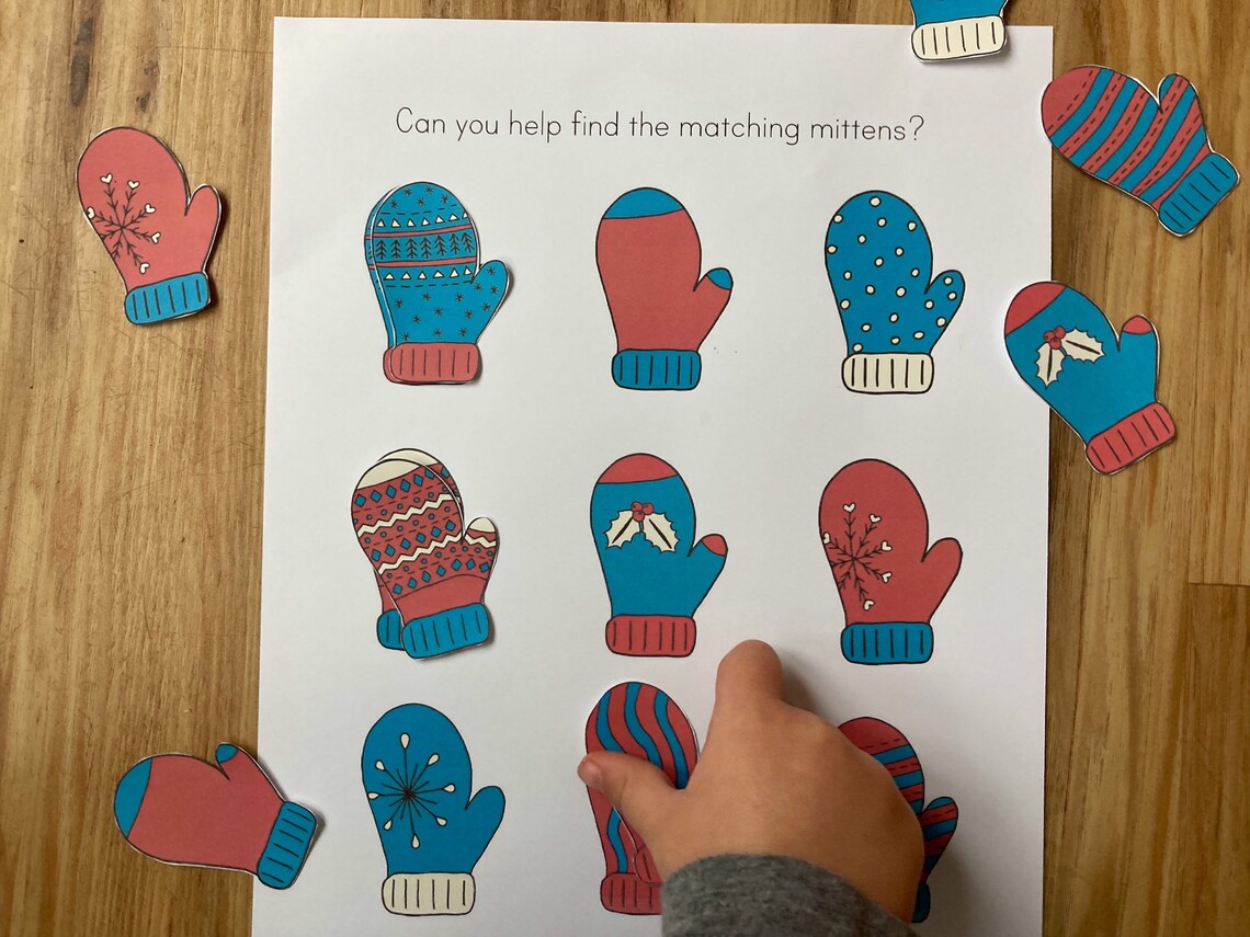 Winter Mitten Matching Busy Book Binder Activity Page Pattern & Color ...