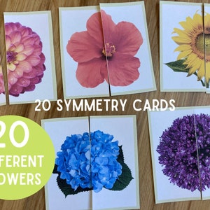 Flower Shadow Matching AND Symmetry Cards Set - Montessori Activity ...