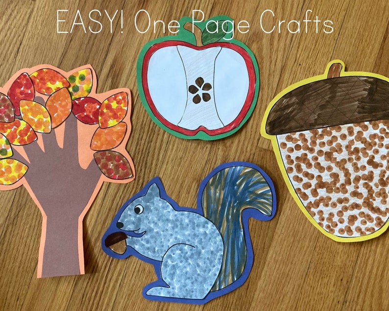 Fall Crafts - Autumn One Page Activity - Build a Squirrel Acorn Apple ...