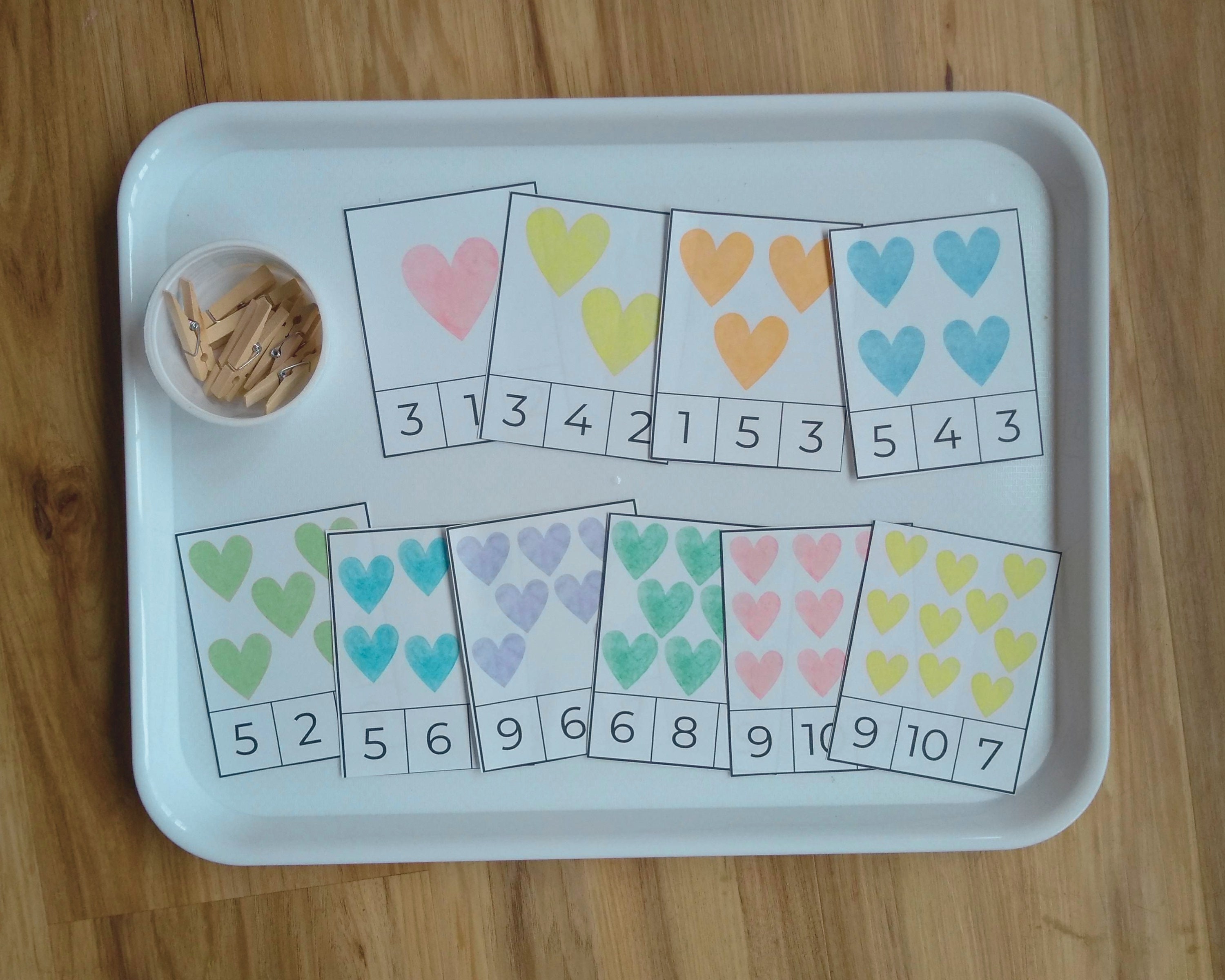 0-10 Number Clip Counting Cards Valentines Day Hearts Toddler Preschool ...