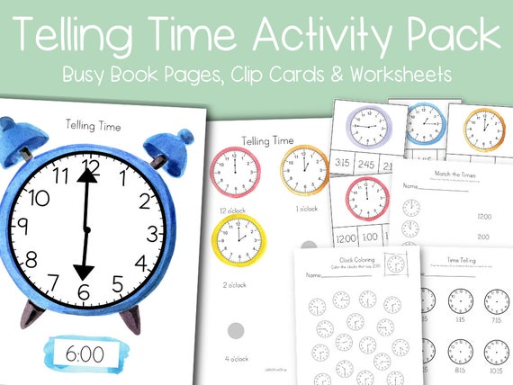 Time Telling Busy Book Bag Activity Bundle Worksheets Clip - Etsy