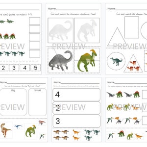 Dinosaur Cut & Paste Worksheet Bundle - Shapes, Numbers, Counting ...