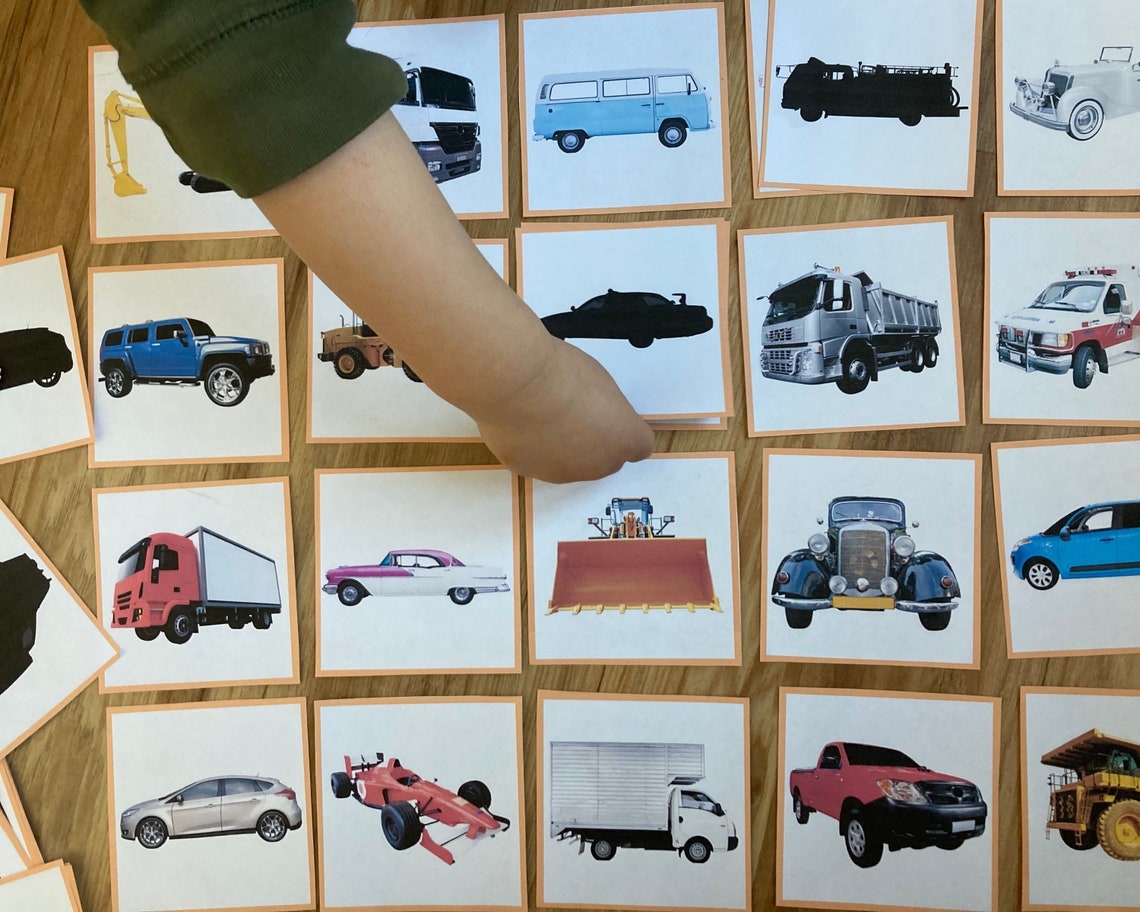 CARS TRUCKS Shadow Matching Cards Montessori Printable | Etsy