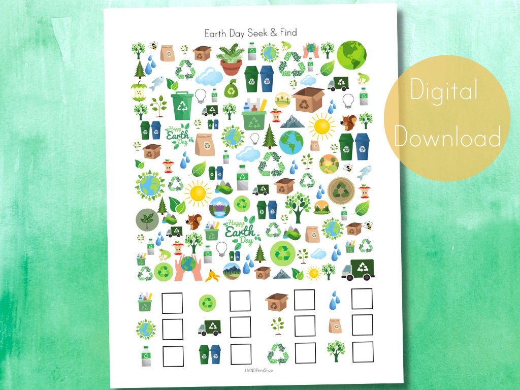 Earth Day Ispy Seek and Find Printable Worksheet Counting | Etsy