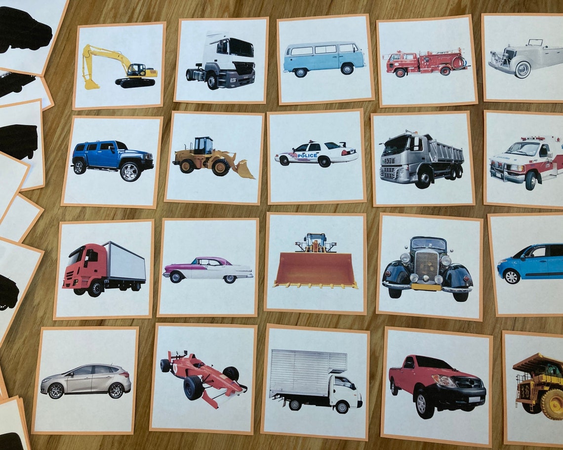 CARS TRUCKS Shadow Matching Cards Montessori Printable | Etsy