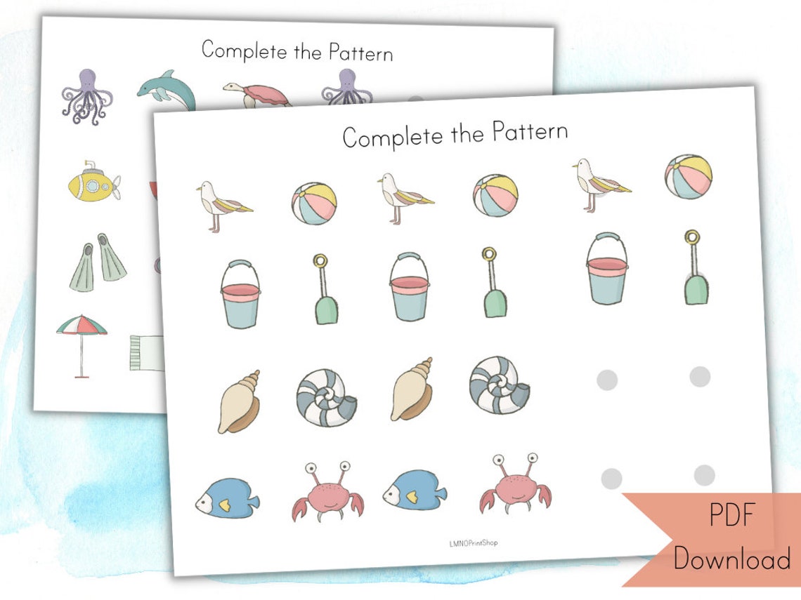 Beach Ocean Busy Book Page SUMMER Complete the Pattern - Etsy