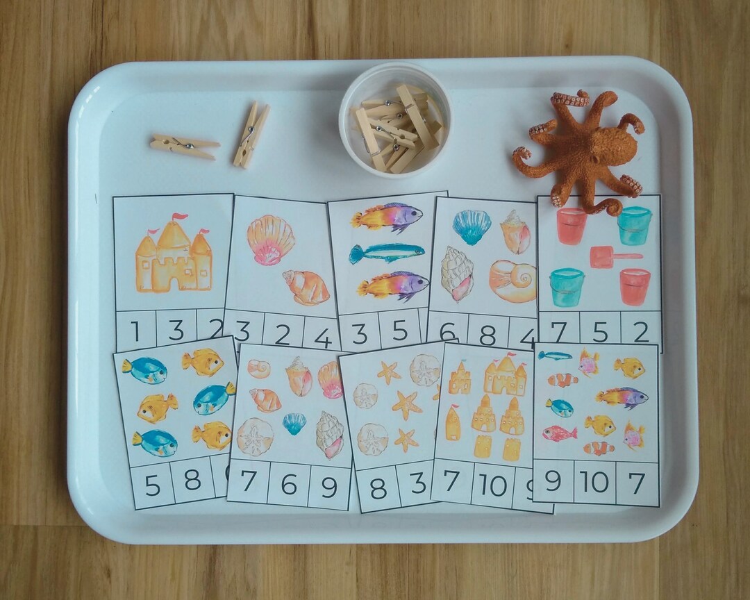Beach Ocean Summer Shells - Number Count & Clip Cards - Counting Busy ...