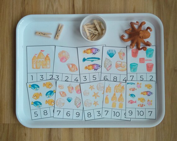 Beach Ocean Summer Shells Number Count & Clip Cards - Etsy
