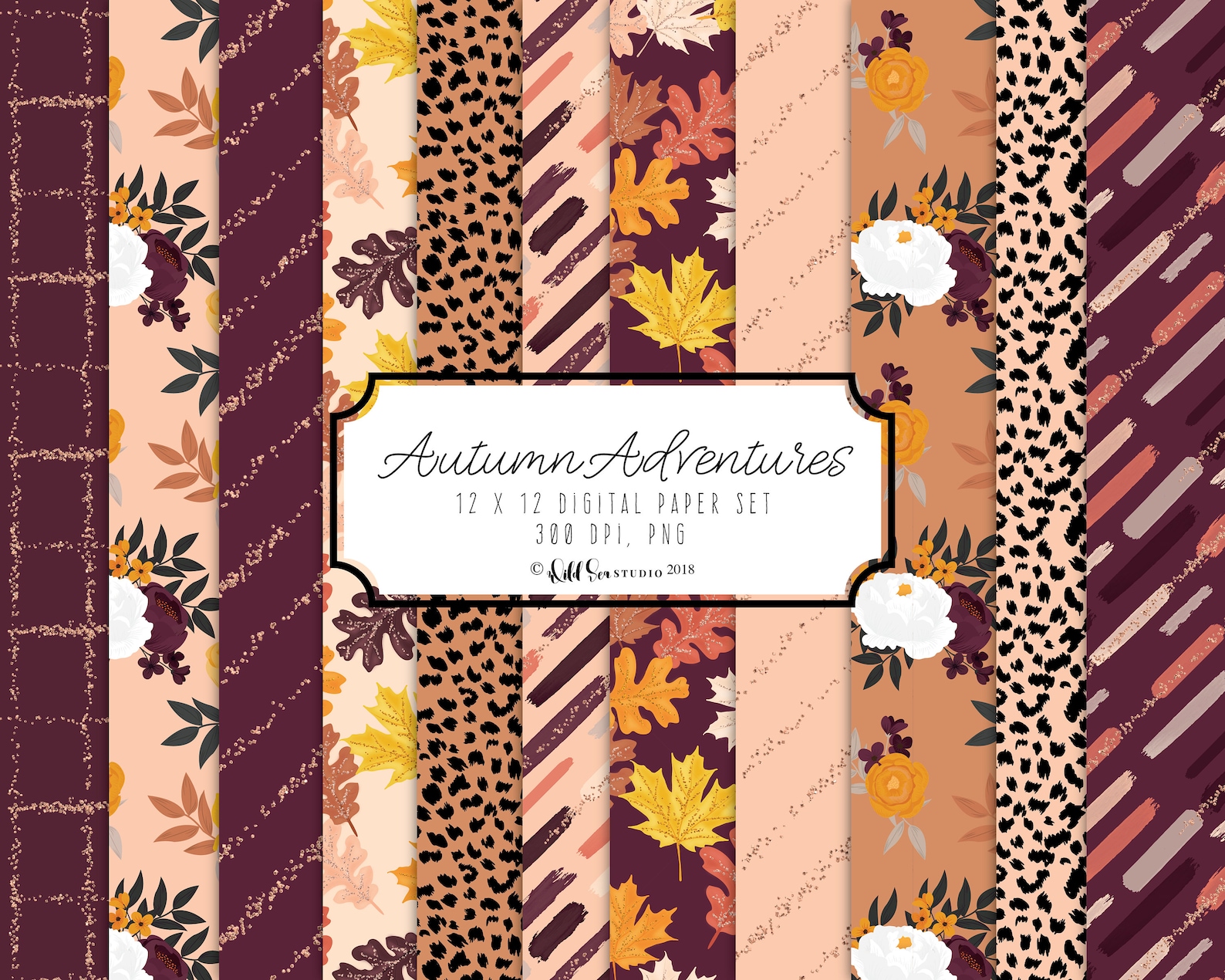 Autumn Adventures Digital Paper Set Fall Floral Glitter - Etsy