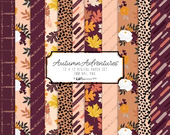 Autumn Digital Paper Set Fall Floral Pumkin | Etsy